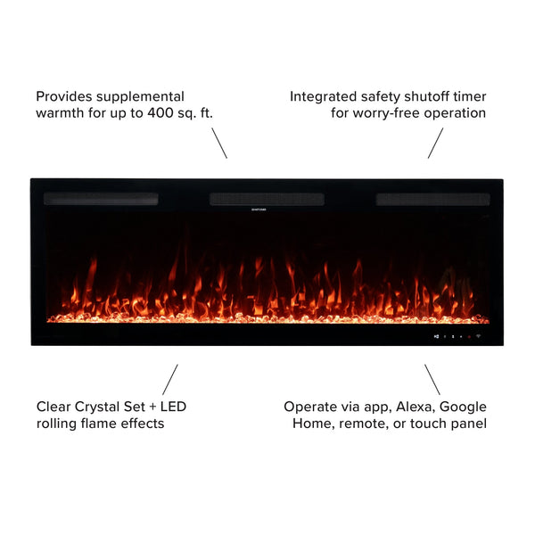 Modern Ember Vibrance 60-in Smart Linear Electric Fireplace with Cryst ...