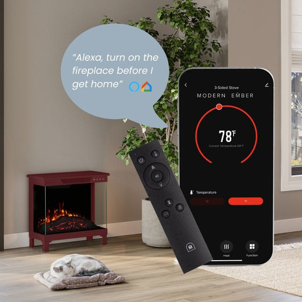 Modern Ember Skyline Smart 3-Sided Ruby Electric Fireplace Stove Heate | Electric Fireplaces Direct