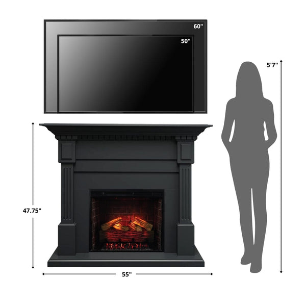 Modern Ember Augustine 55-in Electric Fireplace Mantel Package in Blac ...