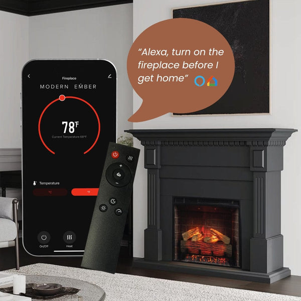 Modern Ember Augustine 55-in Electric Fireplace Mantel Package in Blac ...