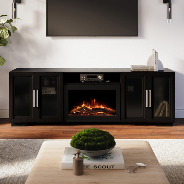 Channing 80-in Smart Black Electric Fireplace TV Stand | Electric ...