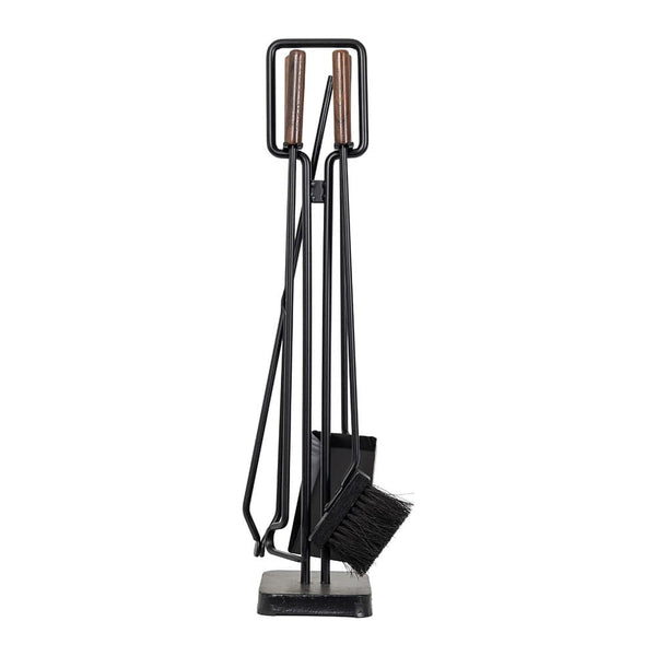 Modern Ember Levi 5 Piece Fireplace Tool Set in Black with Walnut Hand ...
