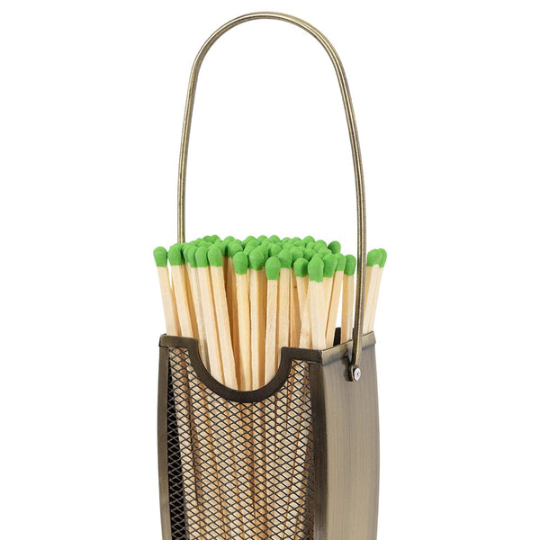 Modern Ember Match Stick Basket in Aged Brass | Electric Fireplaces Direct