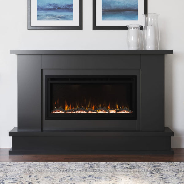 Modern Ember Patton Venetian Electric Fireplace Mantel Package in Blac ...