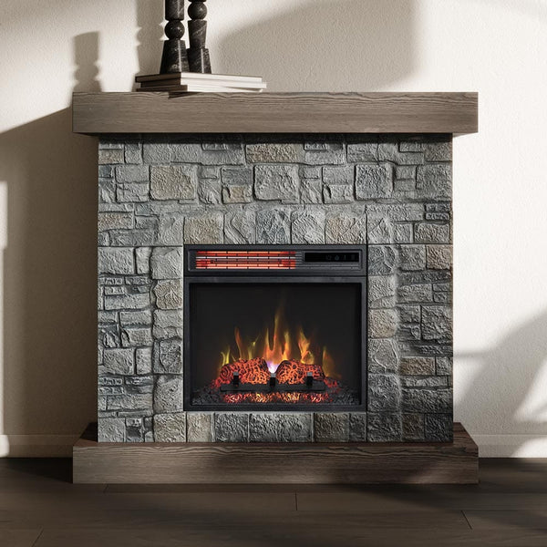 Modern Ember Raeford 40-in Stone Electric Fireplace Mantel Package ...