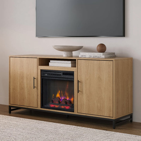 Modern Ember Rochester 56-in White Oak Fireplace Media Console ...