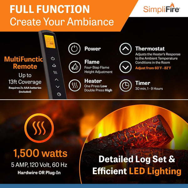 SimpliFire 35-In Electric Fireplace Insert | Electric Fireplaces Direct
